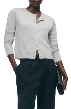 REFORMATION Clara Cashmere Crew Cardigan - Light Grey