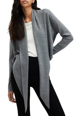 ALLSAINTS AllSaints Wasson Pirate Wrap Merino Wool Cardigan Grey Marl