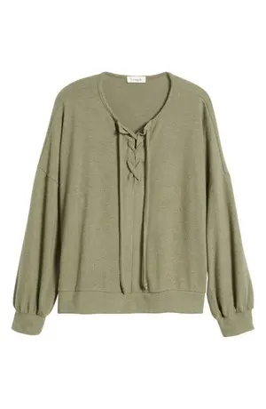 Loveappella Lace-up Knit Top - Olive