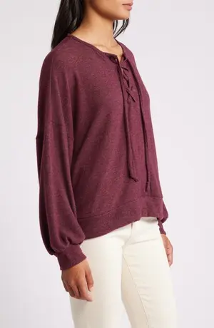 Loveappella Lace-up Knit Top - Plum