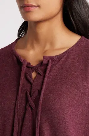 Loveappella Lace-up Knit Top - Plum