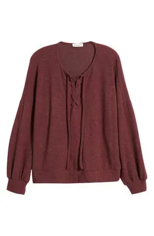 Loveappella Lace-up Knit Top - Plum