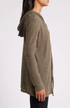 Loveappella Hooded Ribbed Cardigan - Olive