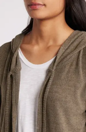 Loveappella Hooded Ribbed Cardigan - Olive