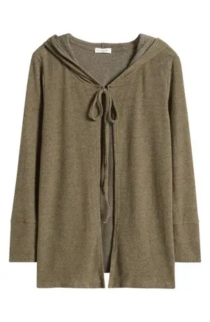 Loveappella Hooded Ribbed Cardigan - Olive