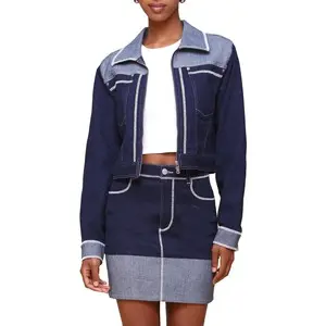 Avec Les Filles Colorblock Crop Denim Jacket