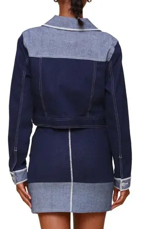 Avec Les Filles Colorblock Crop Denim Jacket