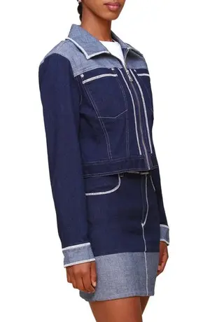 Avec Les Filles Colorblock Crop Denim Jacket