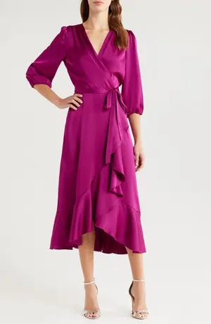 Sam Edelman Faux Wrap Satin Maxi Dress