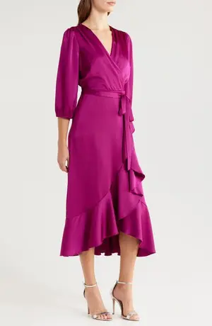Sam Edelman Faux Wrap Satin Maxi Dress