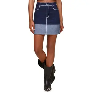 Avec Les Filles Contrast Cuff Denim Miniskirt