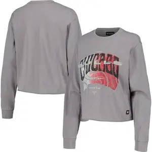 THE WILD COLLECTIVE Chicago Bulls Cropped Long Sleeve T-shirt - Gray