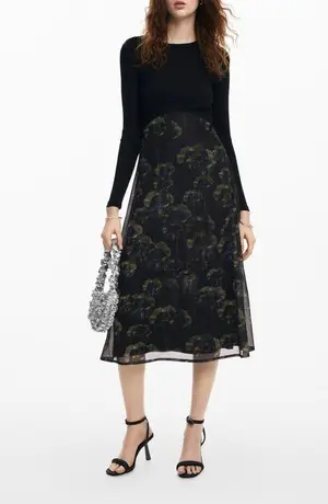 Desigual Pensee Mixed Media Long Sleeve Dress