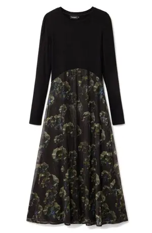 Desigual Pensee Mixed Media Long Sleeve Dress