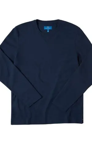 Robert Talbott Kelly Long Sleeve Cotton Crepe Tee Navy
