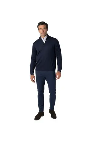 Robert Talbott Eastwood Quarter Zip Pullover - Navy With Gray Tipping