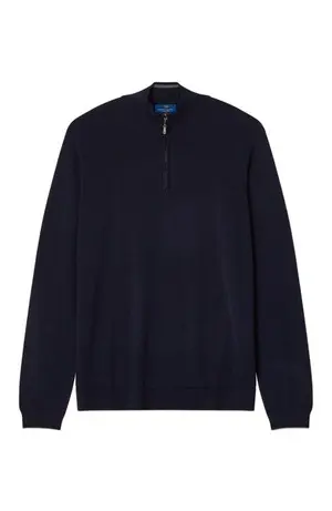 Robert Talbott Eastwood Quarter Zip Pullover - Navy With Gray Tipping