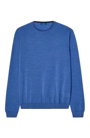 Robert Talbott Keaton Crewneck Sweater - Sky Blue With Navy Tipping