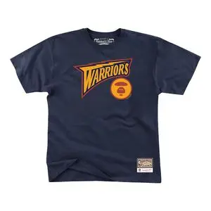 A BATHING APE Aape X Mitchell & Ness Golden State Warriors Tee Shirt - Navy Blue