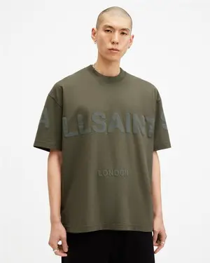 ALLSAINTS Biggy Oversized Logo Print T-shirt Ash Khaki Green