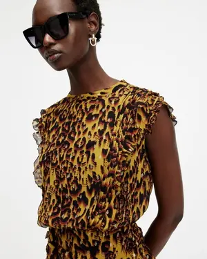 ALLSAINTS Hali Animal Print Ruffle Mini Dress