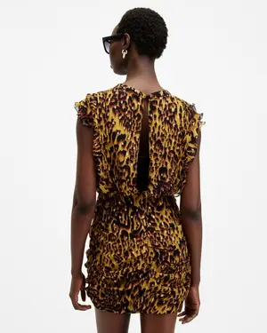 ALLSAINTS Hali Animal Print Ruffle Mini Dress