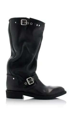 GOLDEN GOOSE Biker Leather Knee High Boots - Black