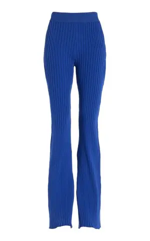HIGH SPORT Hannah Ribbed-knit Flared Pants - Navy