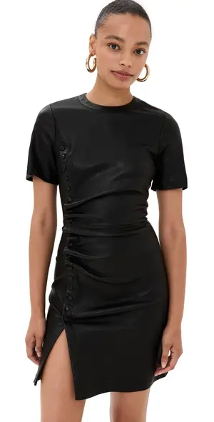 Rabanne Lambskin Gathered Short Dress - Black