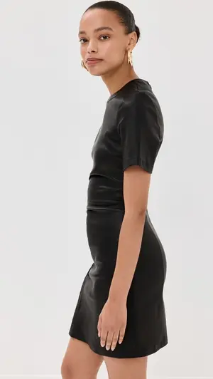Rabanne Lambskin Gathered Short Dress - Black