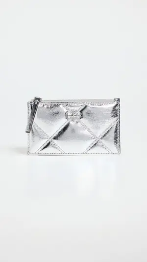 Tory Burch Kira Metallic Diamond Quilt Zip Card Case