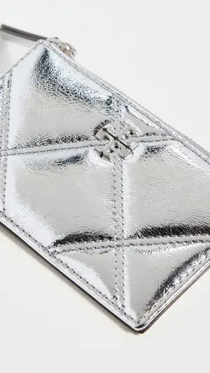 Tory Burch Kira Metallic Diamond Quilt Zip Card Case