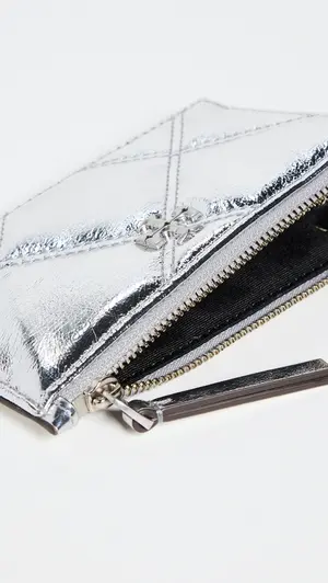 Tory Burch Kira Metallic Diamond Quilt Zip Card Case