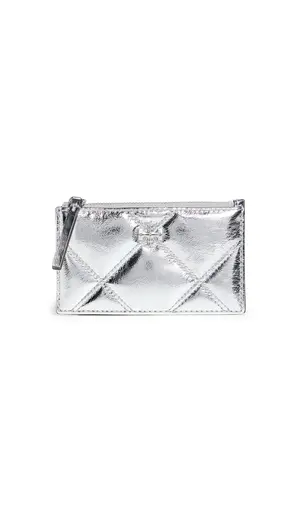 Tory Burch Kira Metallic Diamond Quilt Zip Card Case