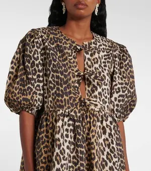 GANNI Leopard-print Mini Dress - Brown
