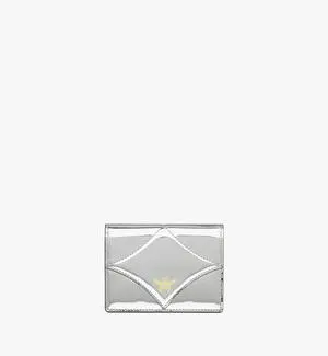 Mcm Diamond Wallet In Metallic Mirror Leather - Silver