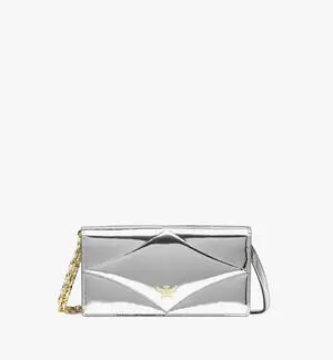 Mcm Diamond Chain Wallet In Metallic Mirror Leather - Silver