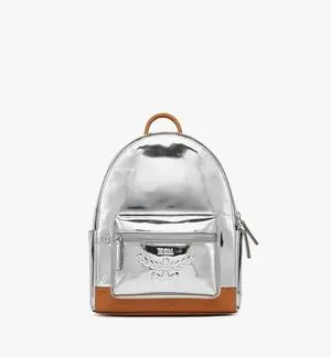 Mcm Stark Backpack In Metallic Leather - Silver