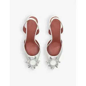 Amina Muaddi Begum Sling 70 Satin Heels - White