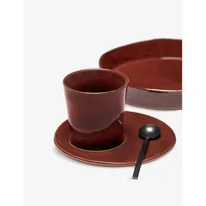 SERAX La Mère Asymmetric Stoneware Coffee Cup Saucer 14.5cm - Red