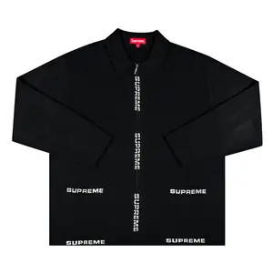 Supreme Logo Trim Zip Up Cardigan - Black
