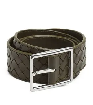 Bottega Veneta Leather Intrecciato Belt - Green