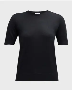 Neiman Marcus Cashmere Crop Crewneck Sweater Black