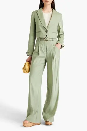 Veronica Beard Girard Cropped Linen-blend Blazer - Sage Green