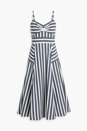 veronica beard blige stripe a line midi dress Buy Striped Cotton-blend Poplin - Blue At 70% Off tie straps baby doll dress Hot style: T-shirt under Colour:POWDER BLUE