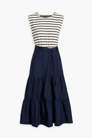 Veronica Beard Pazila Striped Cotton-jersey And Poplin Midi Dress