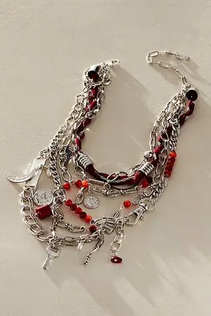 Free People Choker With Chain And Charm Detail - Red