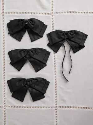 GOHAR WORLD Set Of Four Striped Cotton-blend Napkin Bows - Black