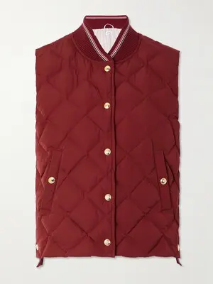 Thom Browne Striped Wool Blend-trimmed Quilted Shell Down Gilet