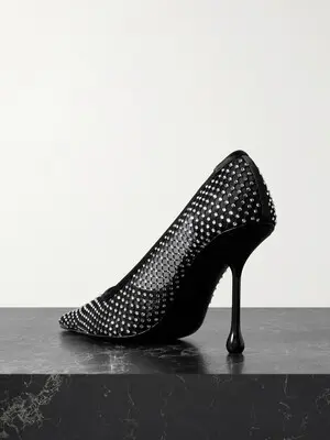 JIMMY CHOO Ixia 95 Crystal-embellished Point-toe Pumps - Black